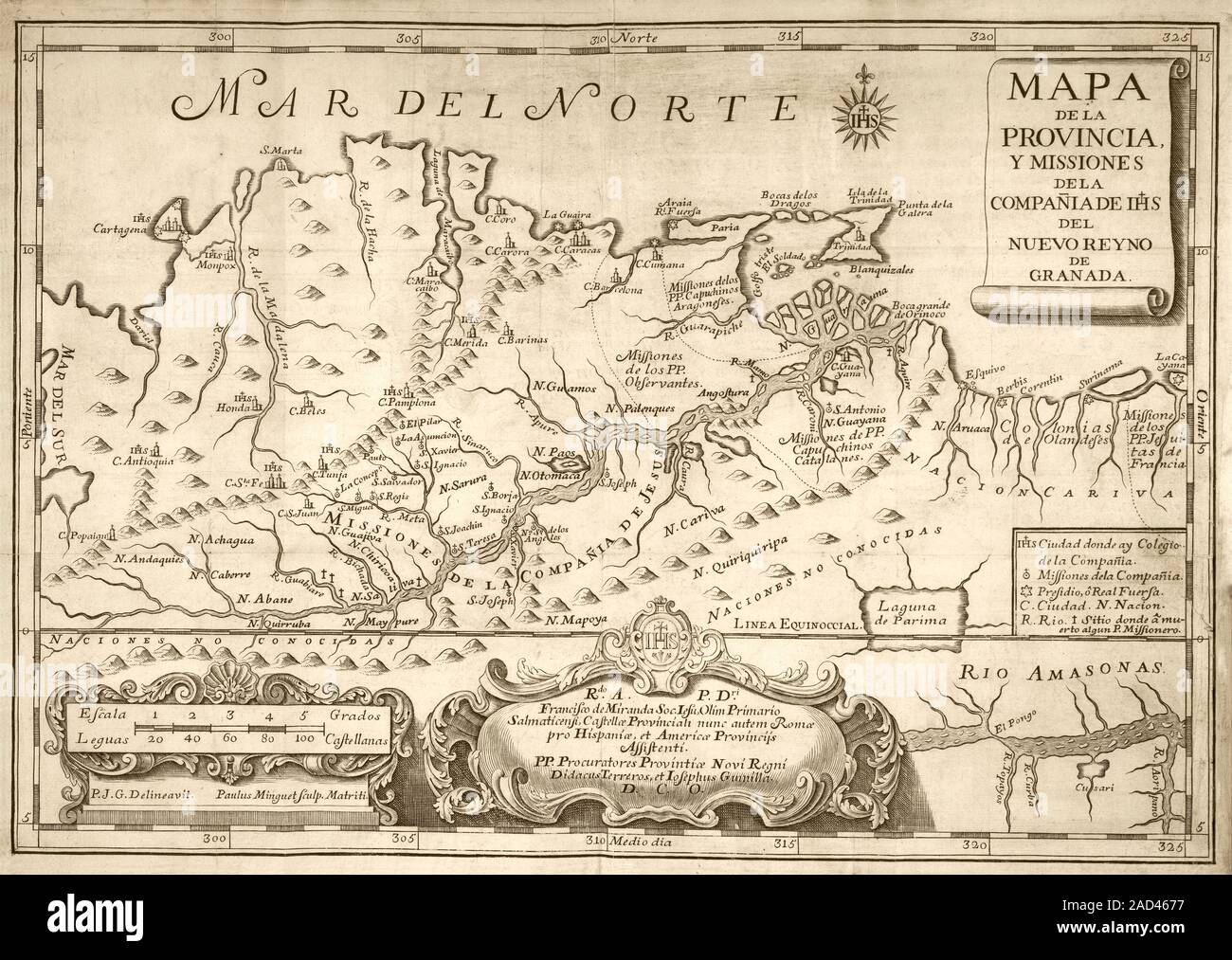 Map of the Orinoco River. 18th-century map of the Orinoco River in ...