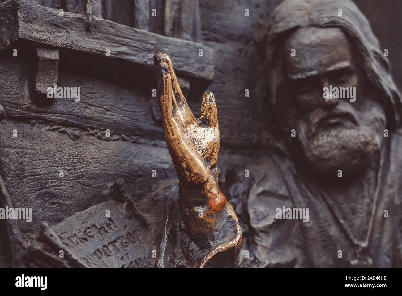 bronze hand of the monument is polished to a Shine for good luck ...