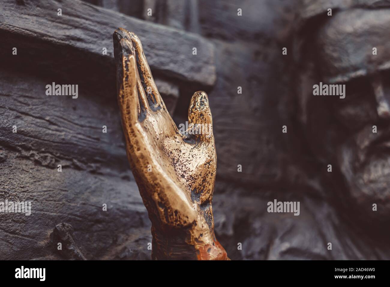 bronze hand of the monument is polished to a Shine for good luck ...