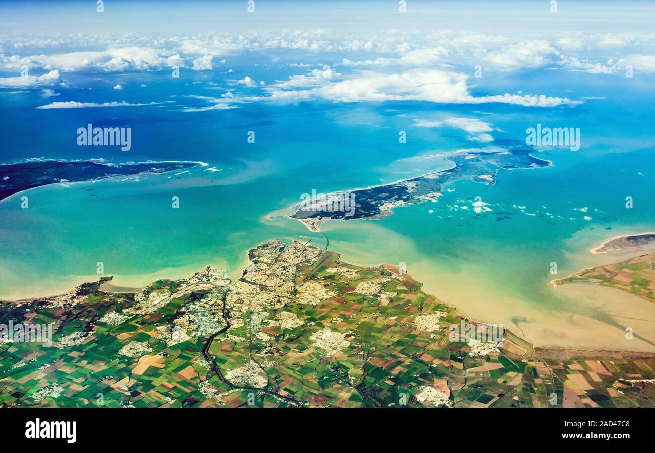 La Rochelle coast and islands, France. Aerial photograph looking west ...