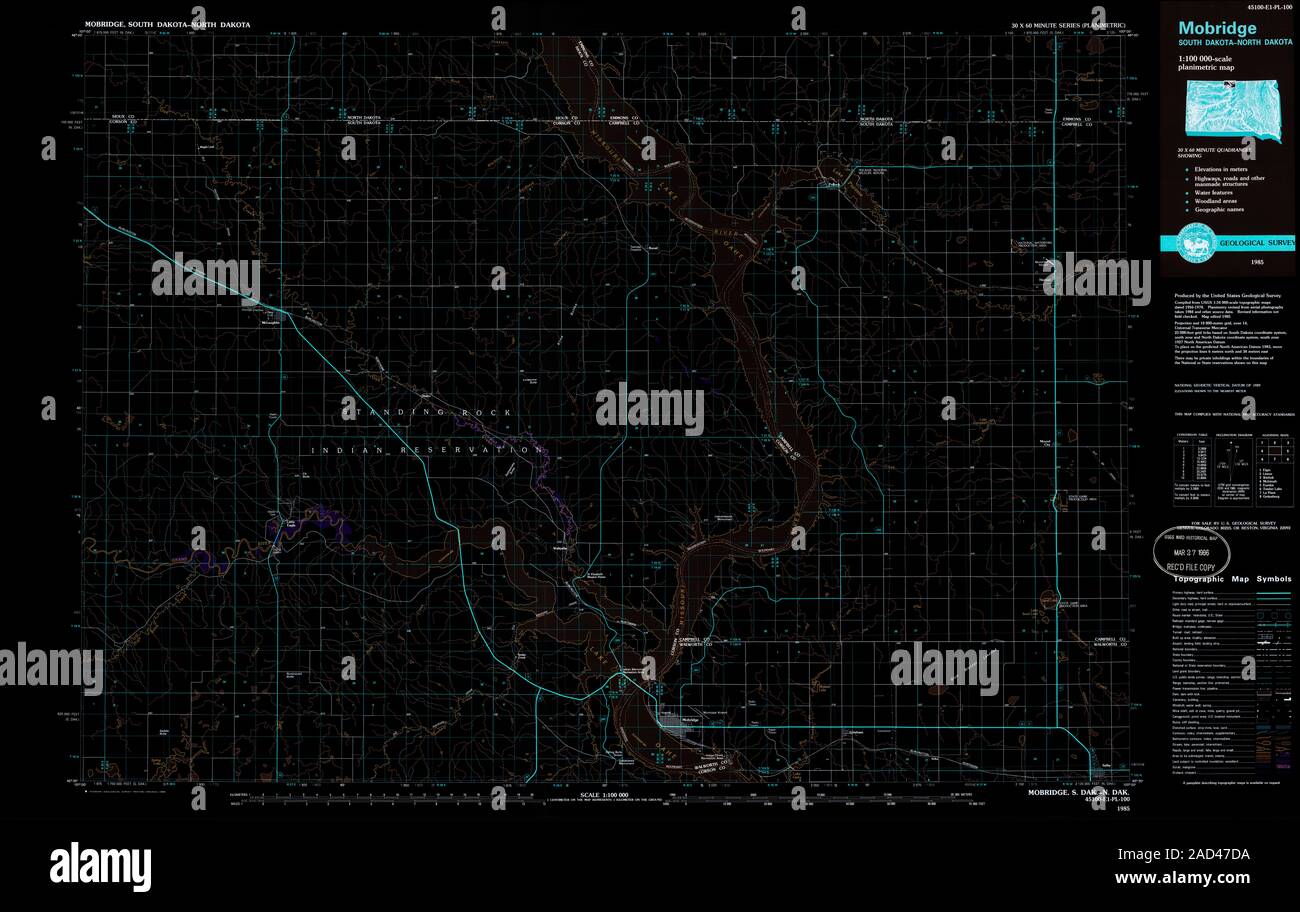 USGS TOPO Map South Dakota SD Mobridge 344700 1985 100000 Inverted ...