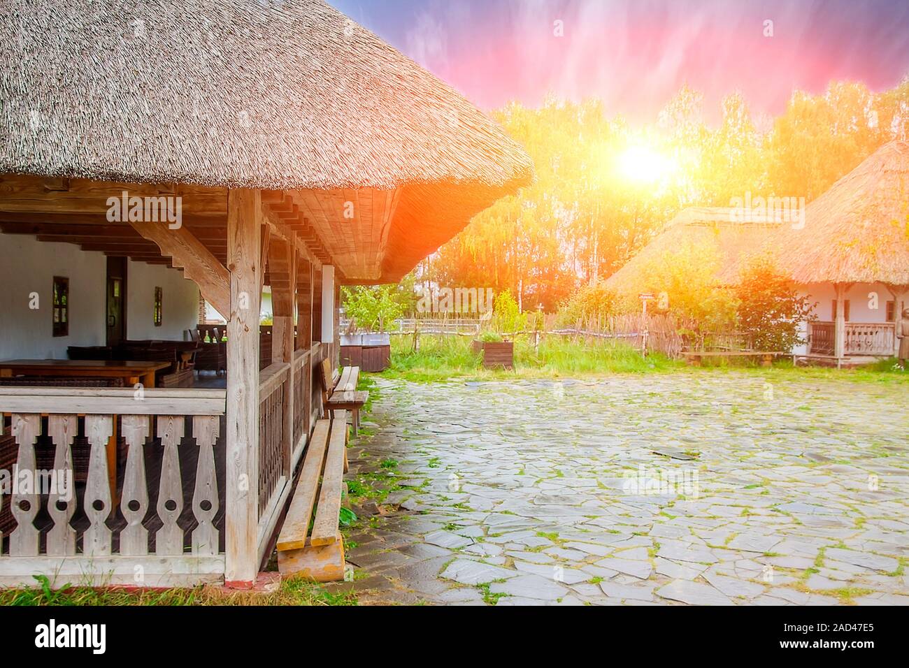 Early sunny morning in the Belarusian village Stock Photo - Alamy