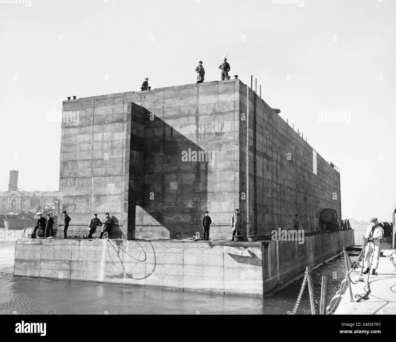 Invasion of Normandy preparations, 1944. Concrete Phoenix caisson under ...