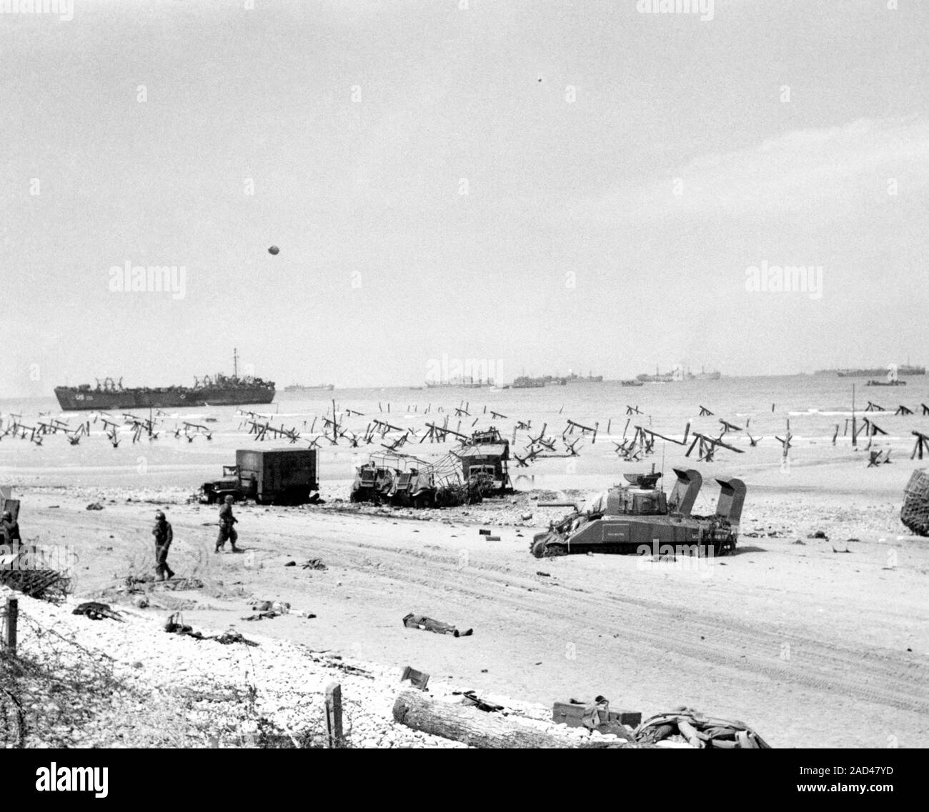 Invasion of Normandy, 1944. Scene on Omaha Beach on the afternoon of D ...