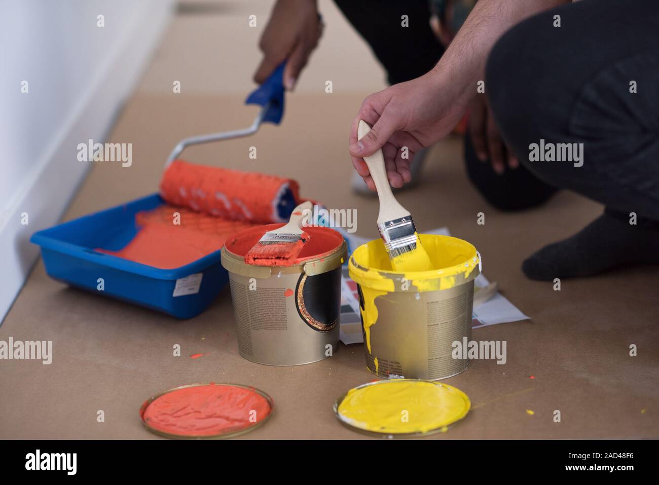 painters prepare color for painting Stock Photo - Alamy