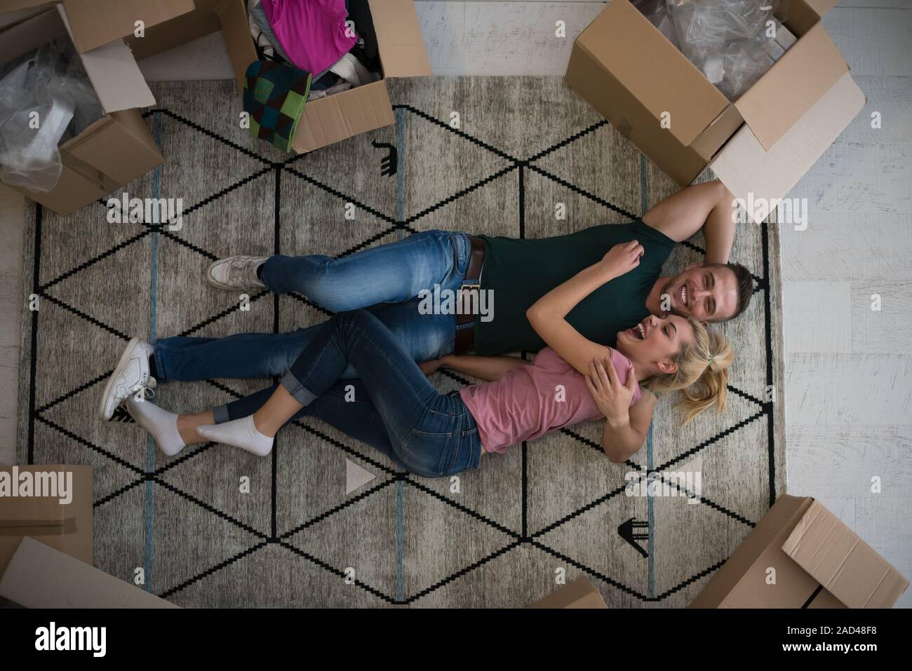 Top view of attractive young couple Stock Photo - Alamy
