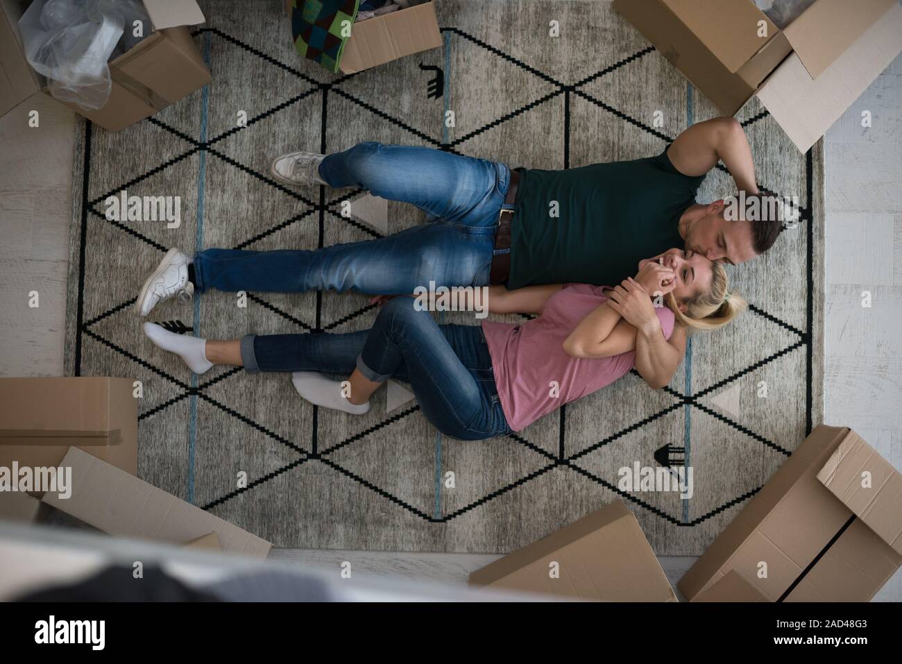 Top view of attractive young couple Stock Photo - Alamy