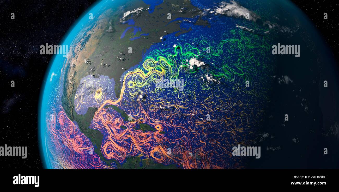Gulf Stream and Atlantic ocean currents. Satellite-based graphic ...