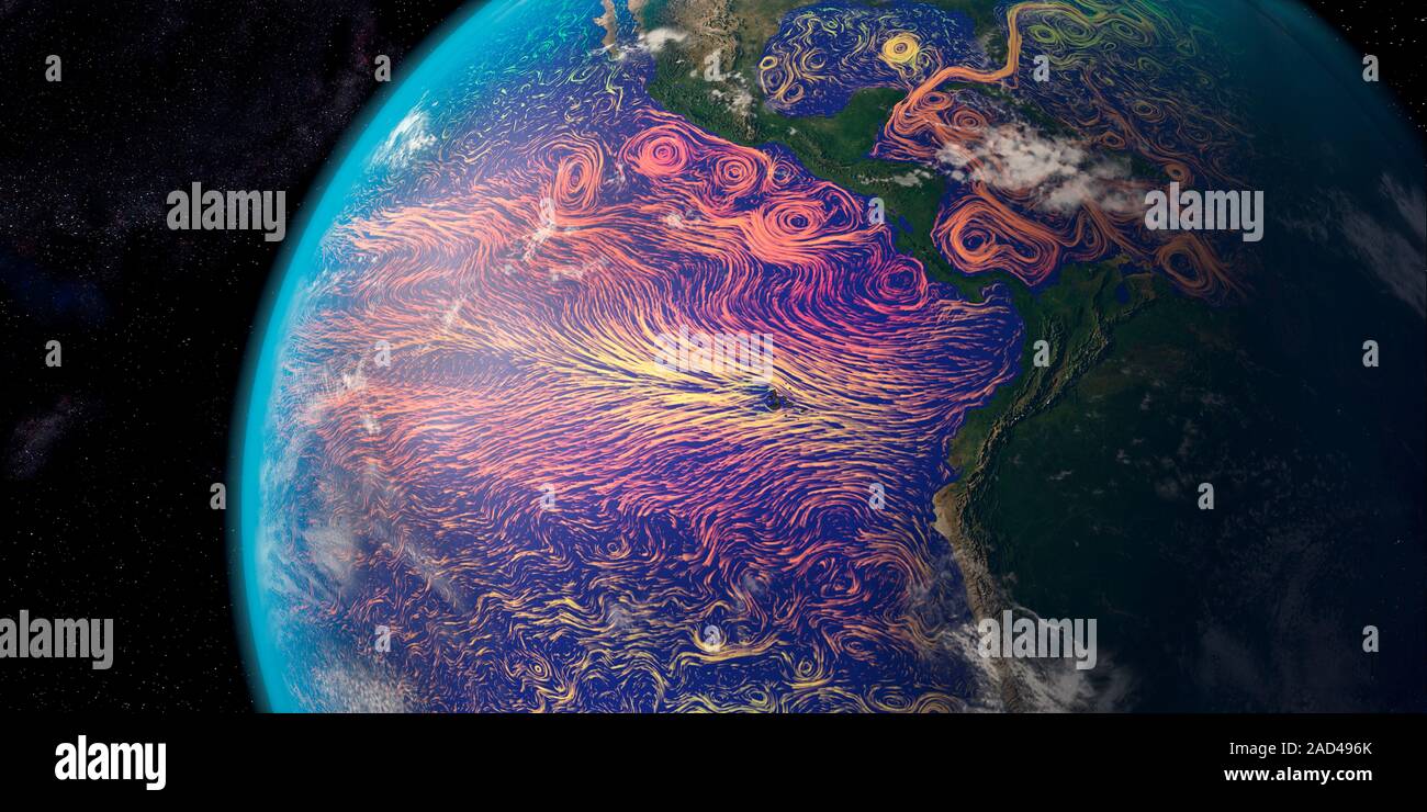 Counter Equatorial Pacific ocean current. Satellite-based graphic ...