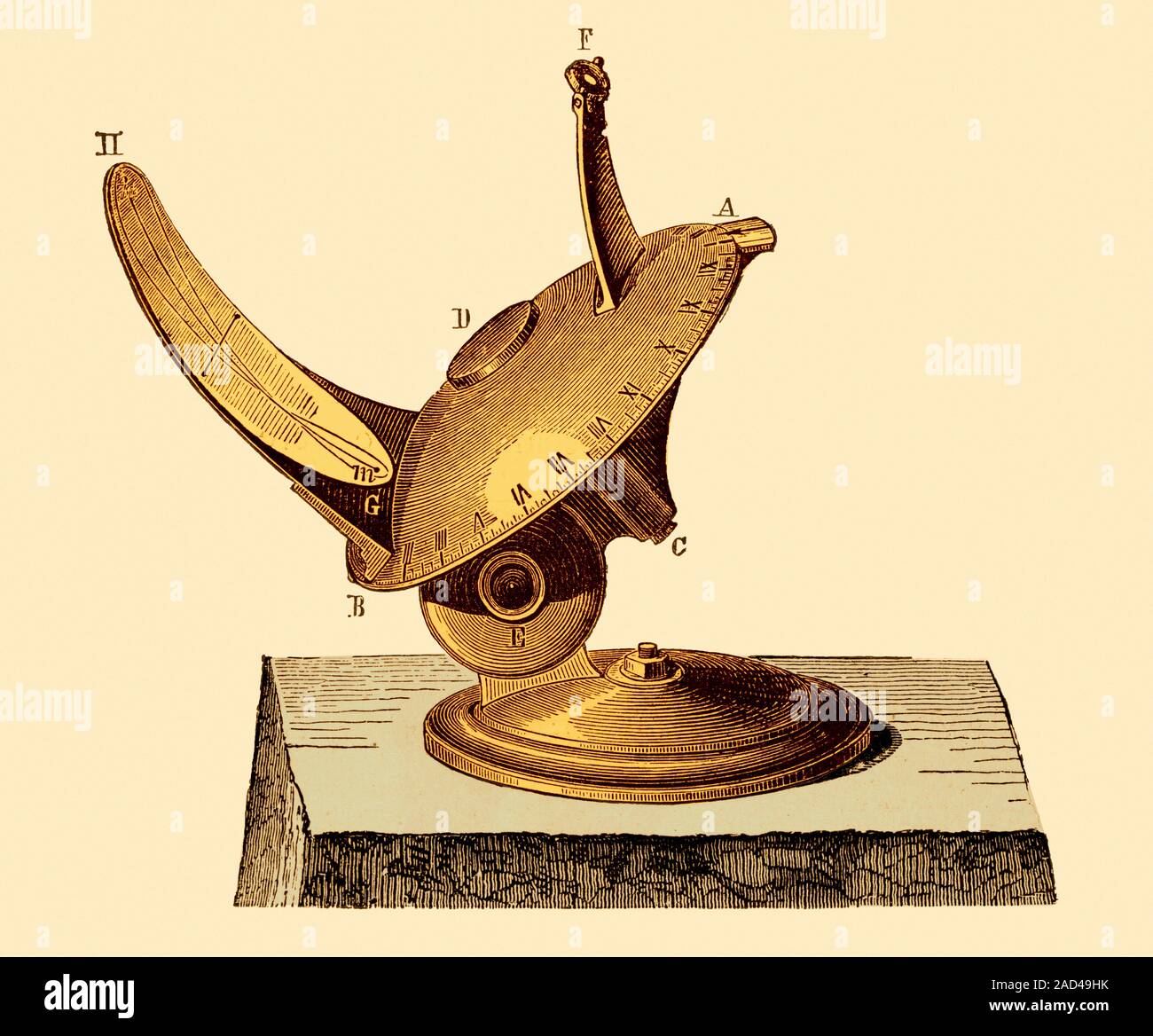 19th century illustration of a solar chronometer or heliochronometer ...