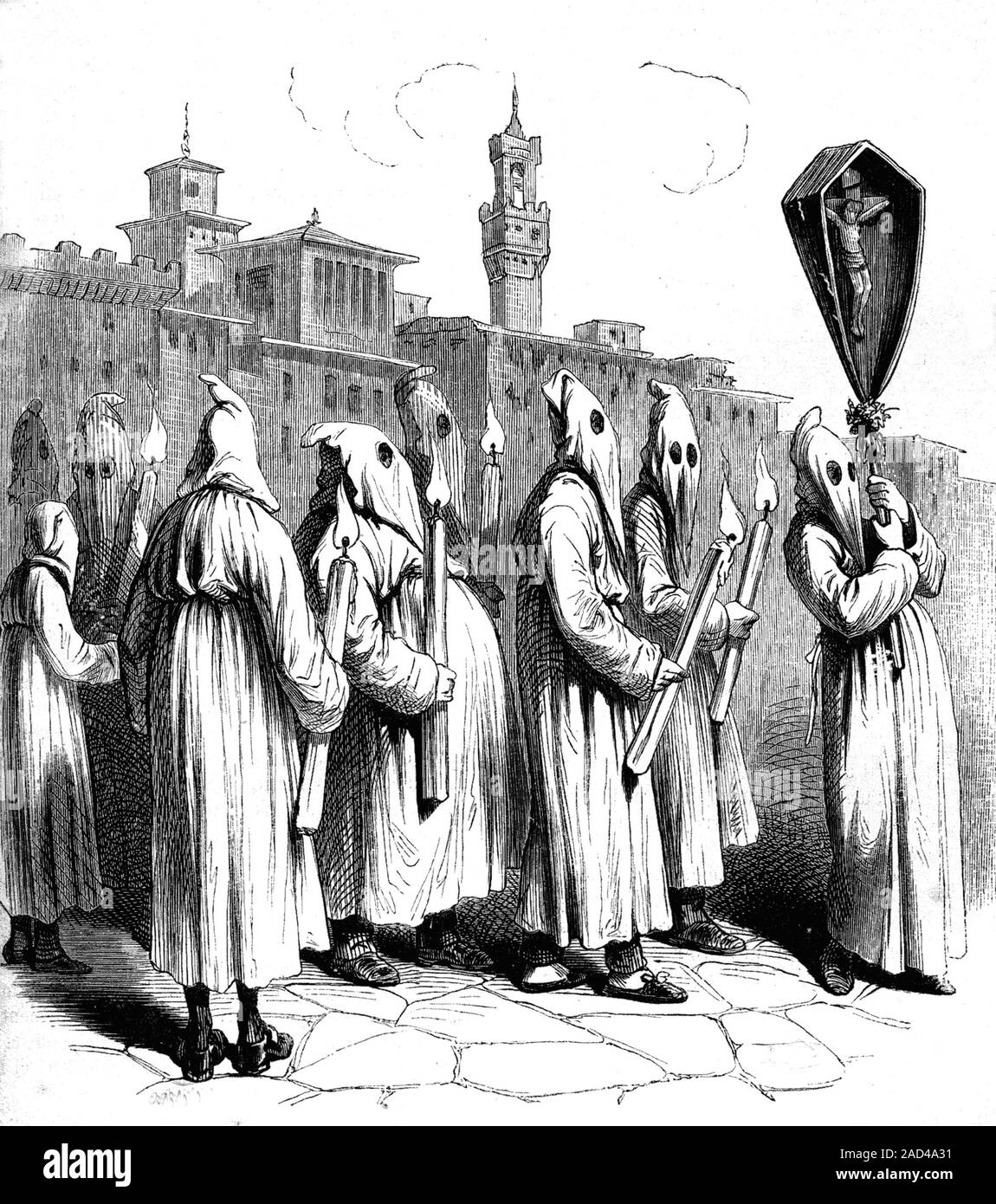 19th Century Italian penitents. 1860 illustration of penitents in ...