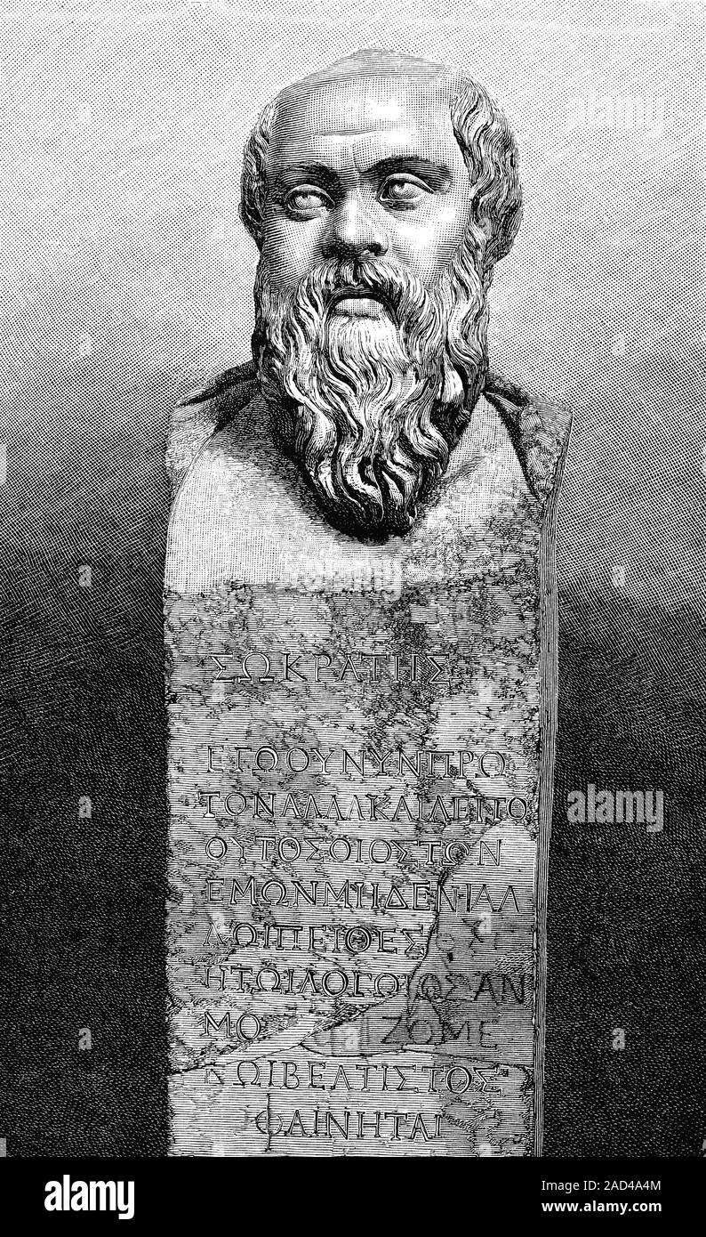 Socrates (c.470-399 BC). 1888 illustration of a bust of the Ancient ...