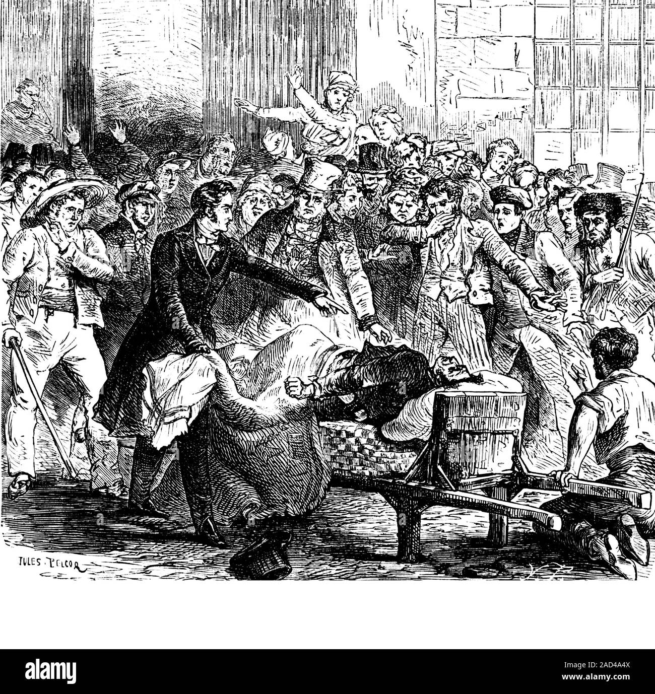 1832 cholera epidemic, Paris. 1856 illustration of a doctor with a ...