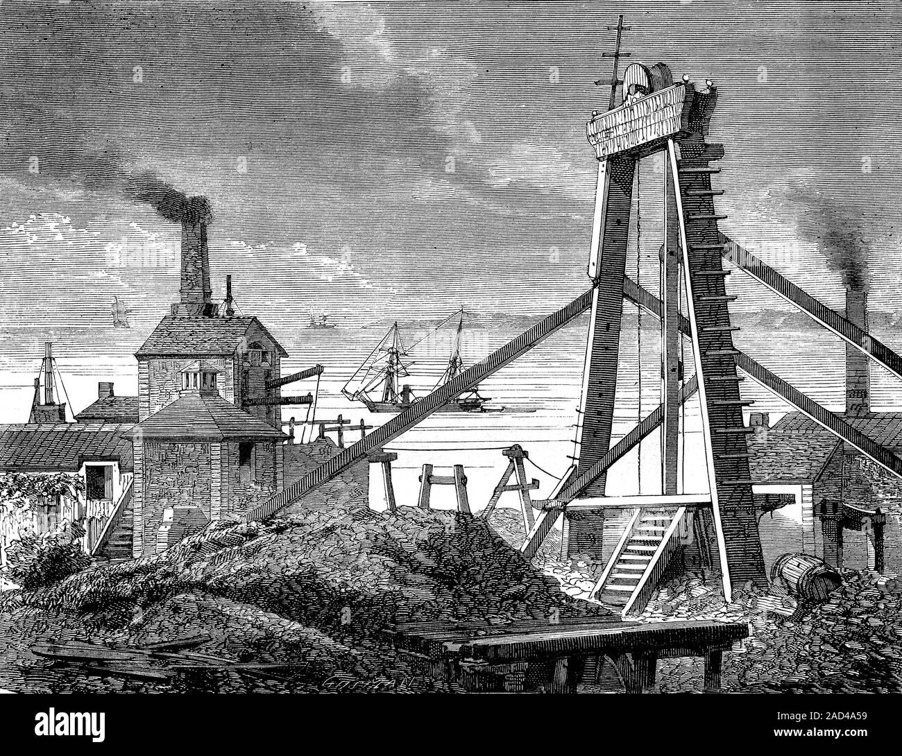 Levant Mine. 1865 illustration of the exterior of the Levant tin and ...