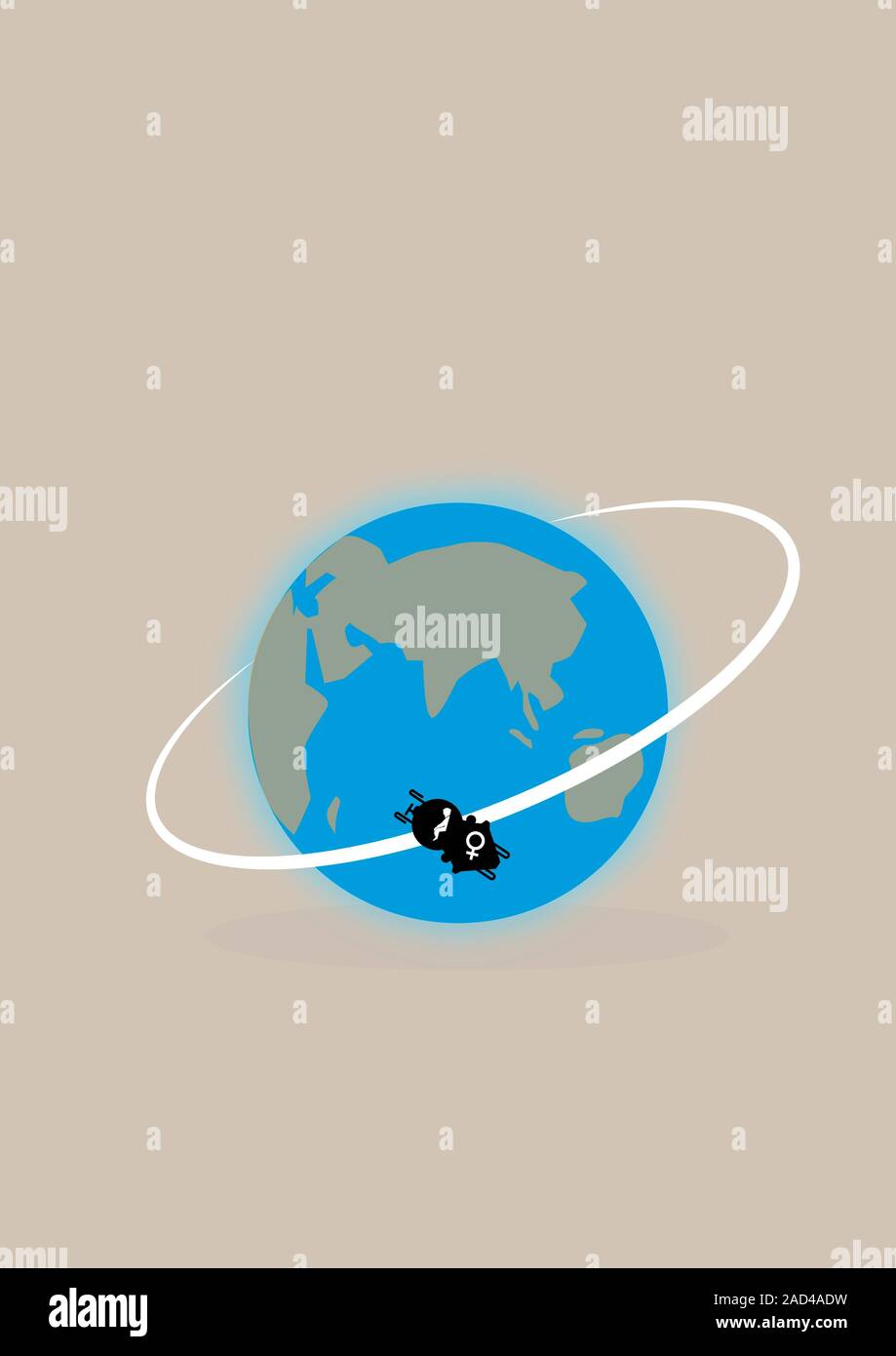 Vostok 6 in orbit. Computer illustration of the Soviet Union's Vostok 6 ...