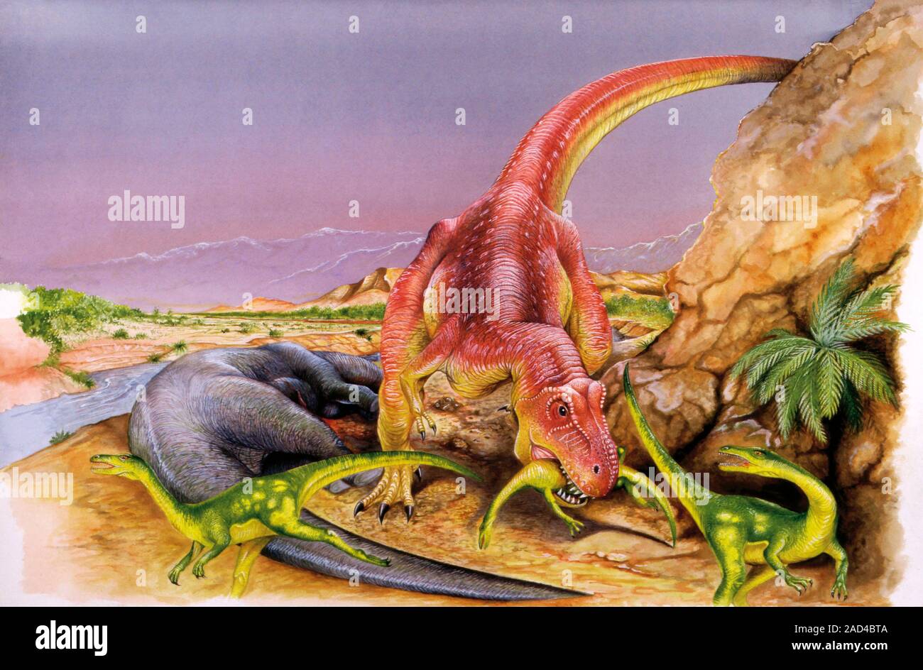 Illustration of Indosuchus catching prey Stock Photo - Alamy