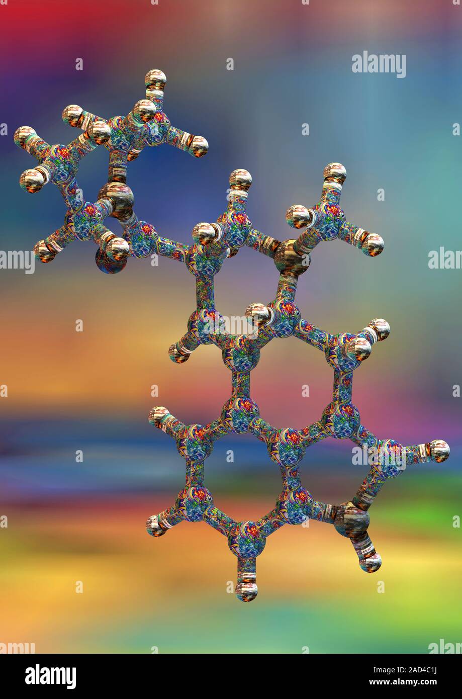 LSD drug molecule. Computer illustration showing the structure of a ...