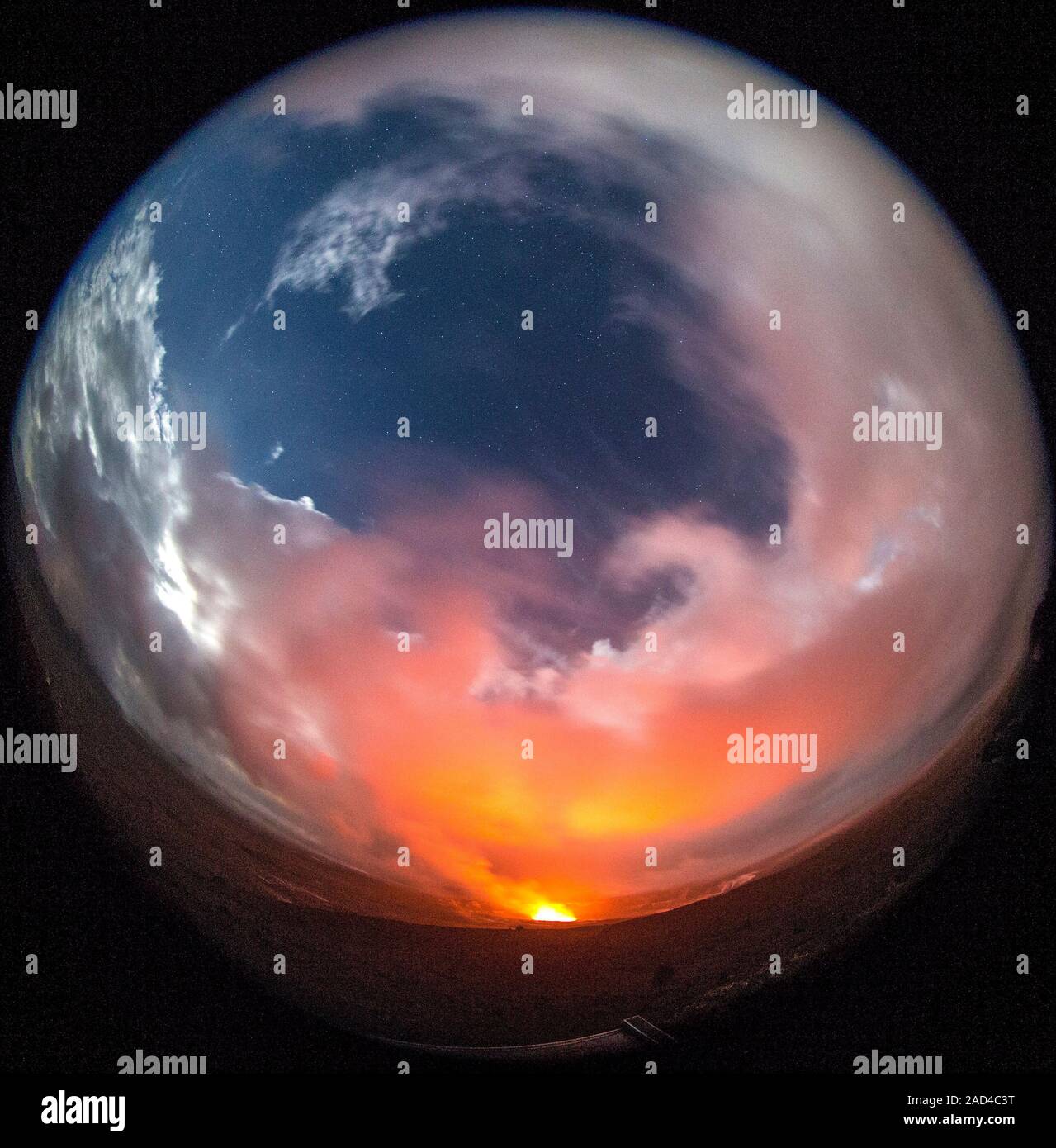 Hawaiian volcanic eruption, fish-eye view. Photographed in the ...