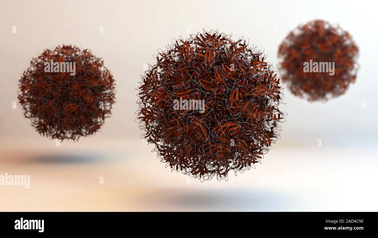 Zika virus particles, ribbon diagram illustration. The zika virus (ZIKV ...