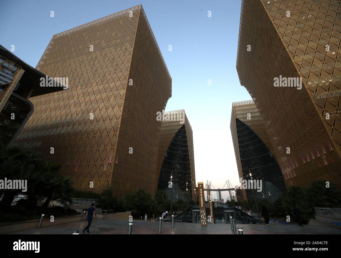 Buildings tower over the ring ahead of the public workout at the Public ...