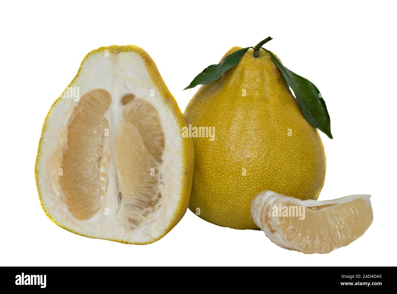Pomelo and its segment and cross-section isolated on white background ...