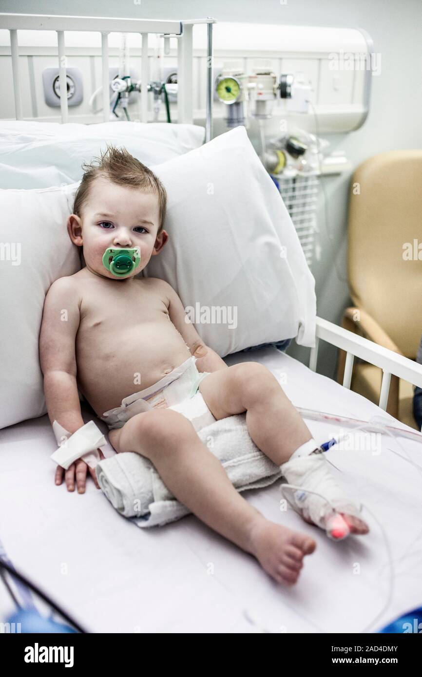 Baby boy in hospital with pneumonia. 21-month-old baby boy with ...