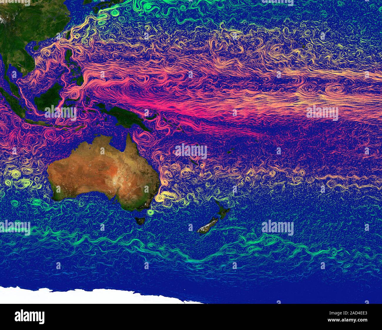 Pacific ocean currents. Satellite-based graphic showing ocean currents ...