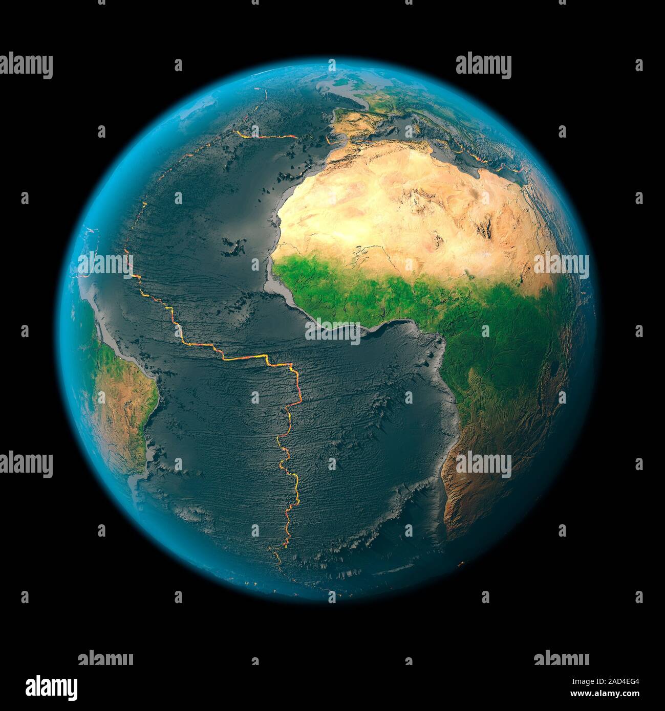 Global tectonics, mid-Atlantic Ridge. Satellite-based model of an Earth ...