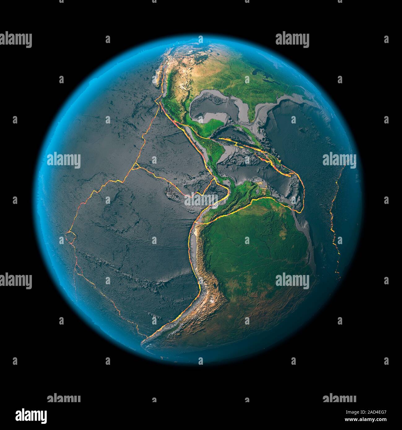 Global tectonics, the Americas. Satellite-based model of an Earth globe ...