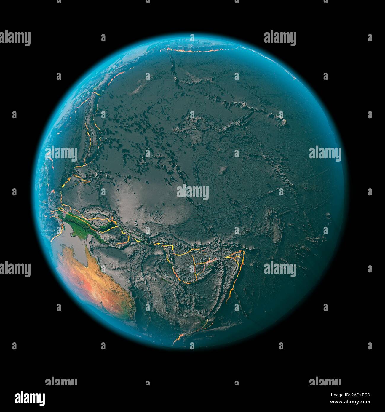 Global tectonics, Pacific Plate. Satellite-based model of an Earth ...