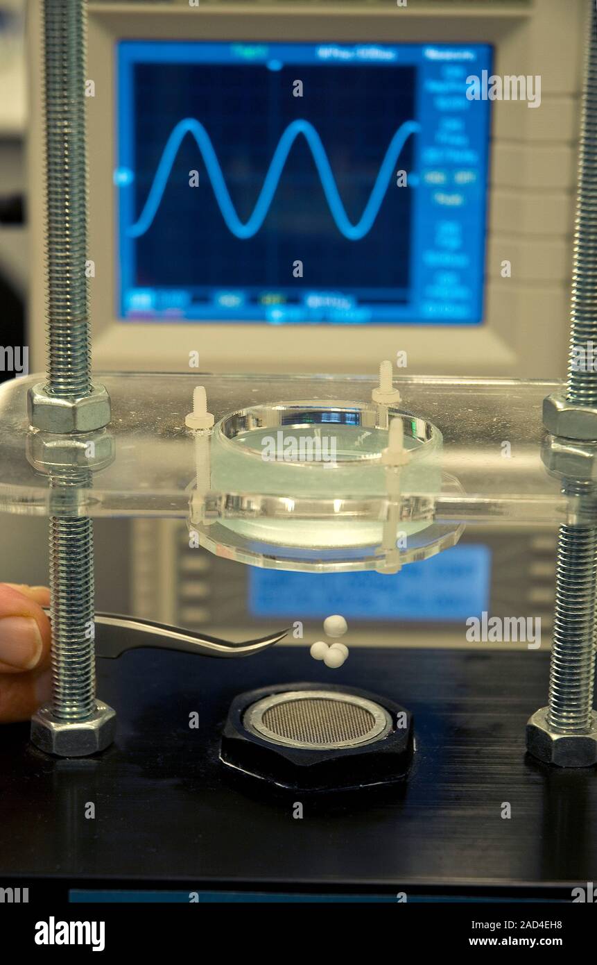 Demonstration of ultrasonic levitation, showing polystyrene balls ...