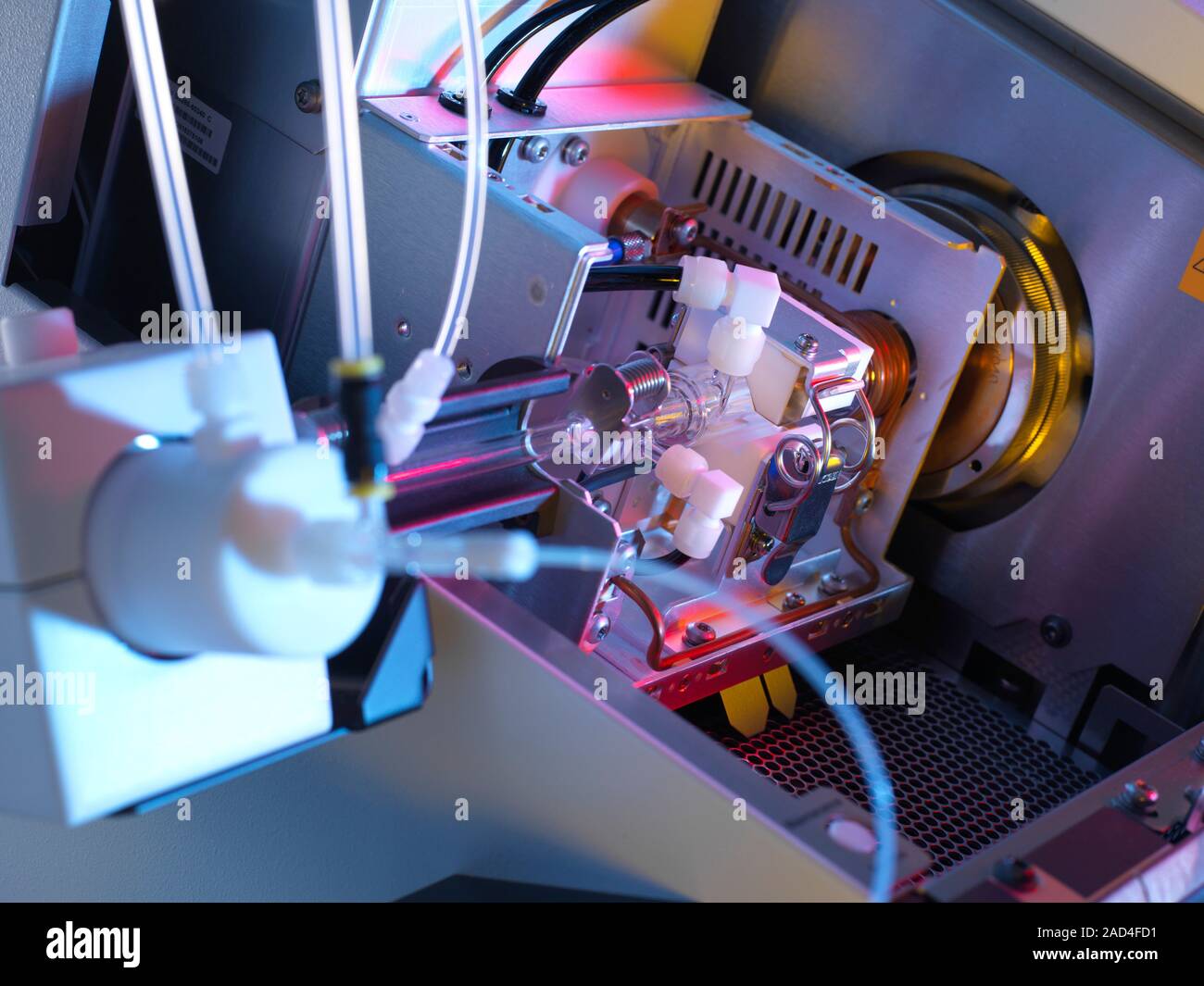Triple quadrupole mass spectroscopy. Close-up of the 'torch box' area ... Triple quadrupole mass spectroscopy. Close-up of the 'torch box' area ...