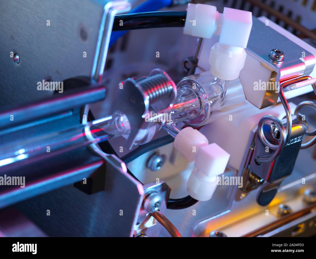Triple quadrupole mass spectroscopy. Close-up of the 'torch box' area ... Triple quadrupole mass spectroscopy. Close-up of the 'torch box' area ...