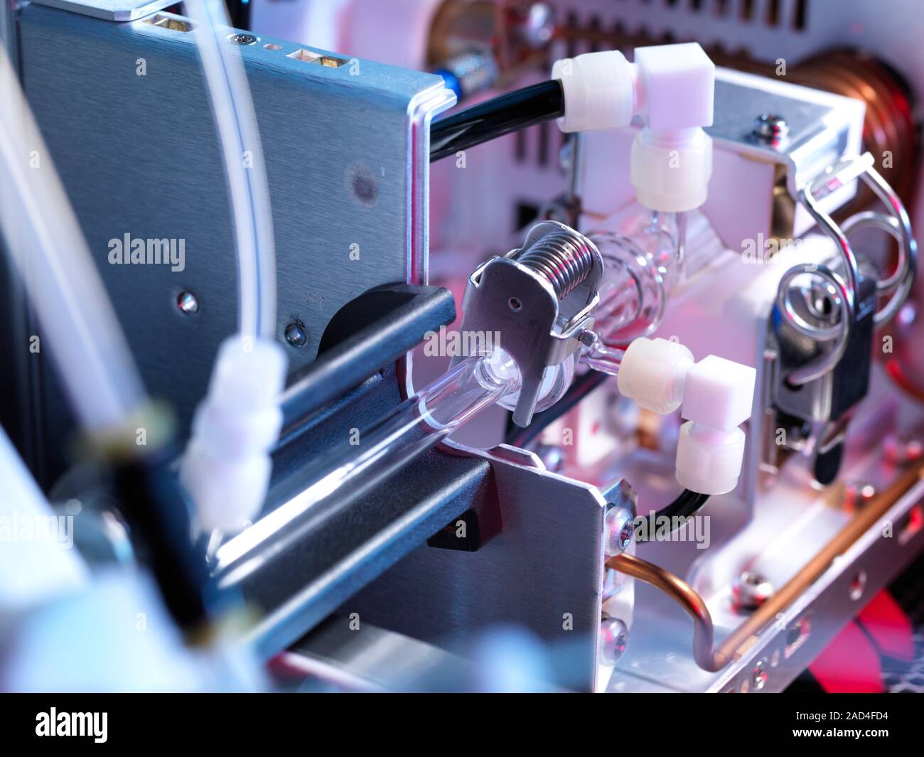 Triple quadrupole mass spectroscopy. Close-up of the 'torch box' area ... Triple quadrupole mass spectroscopy. Close-up of the 'torch box' area ...