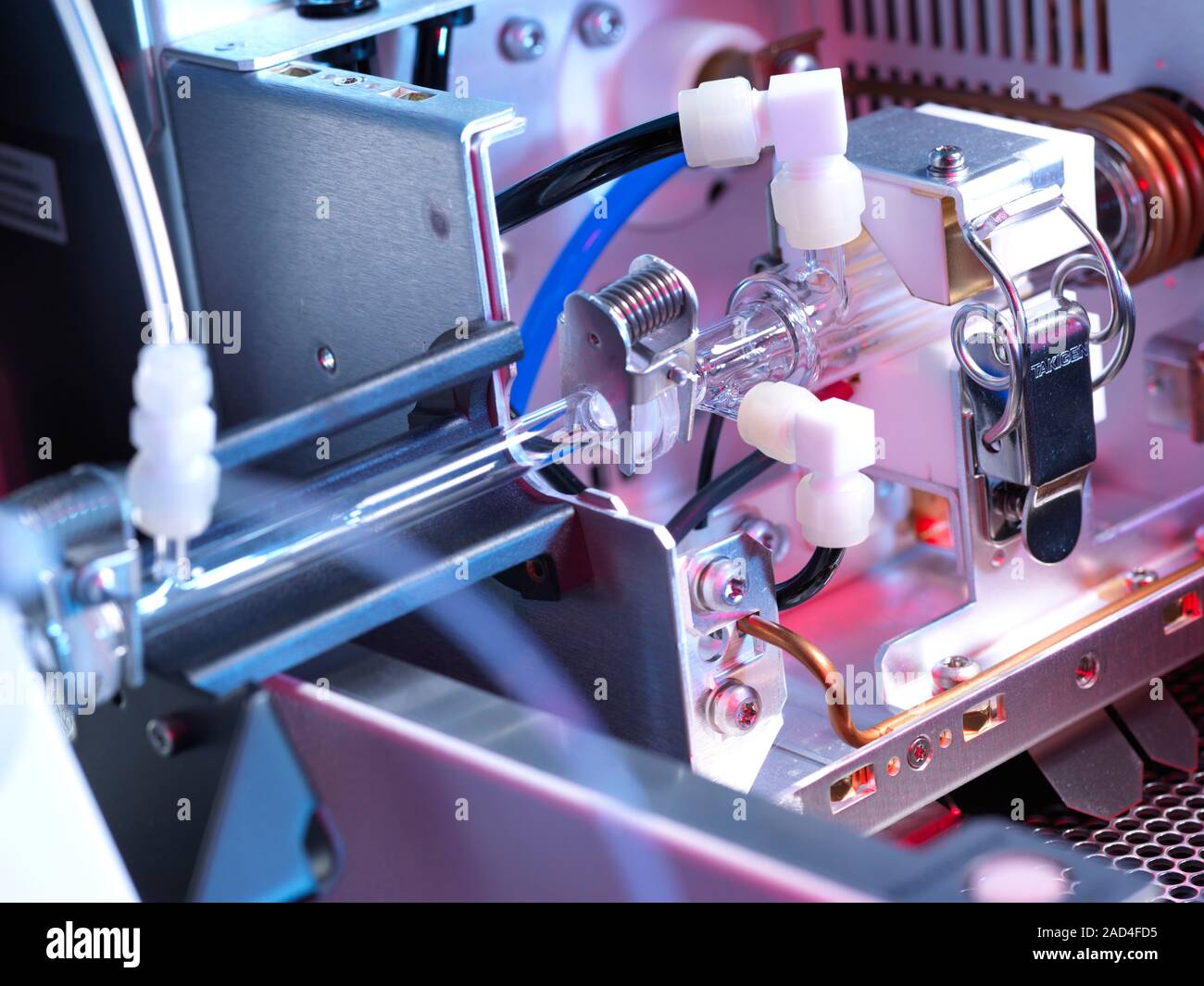 Triple quadrupole mass spectroscopy. Close-up of the 'torch box' area ... Triple quadrupole mass spectroscopy. Close-up of the 'torch box' area ...