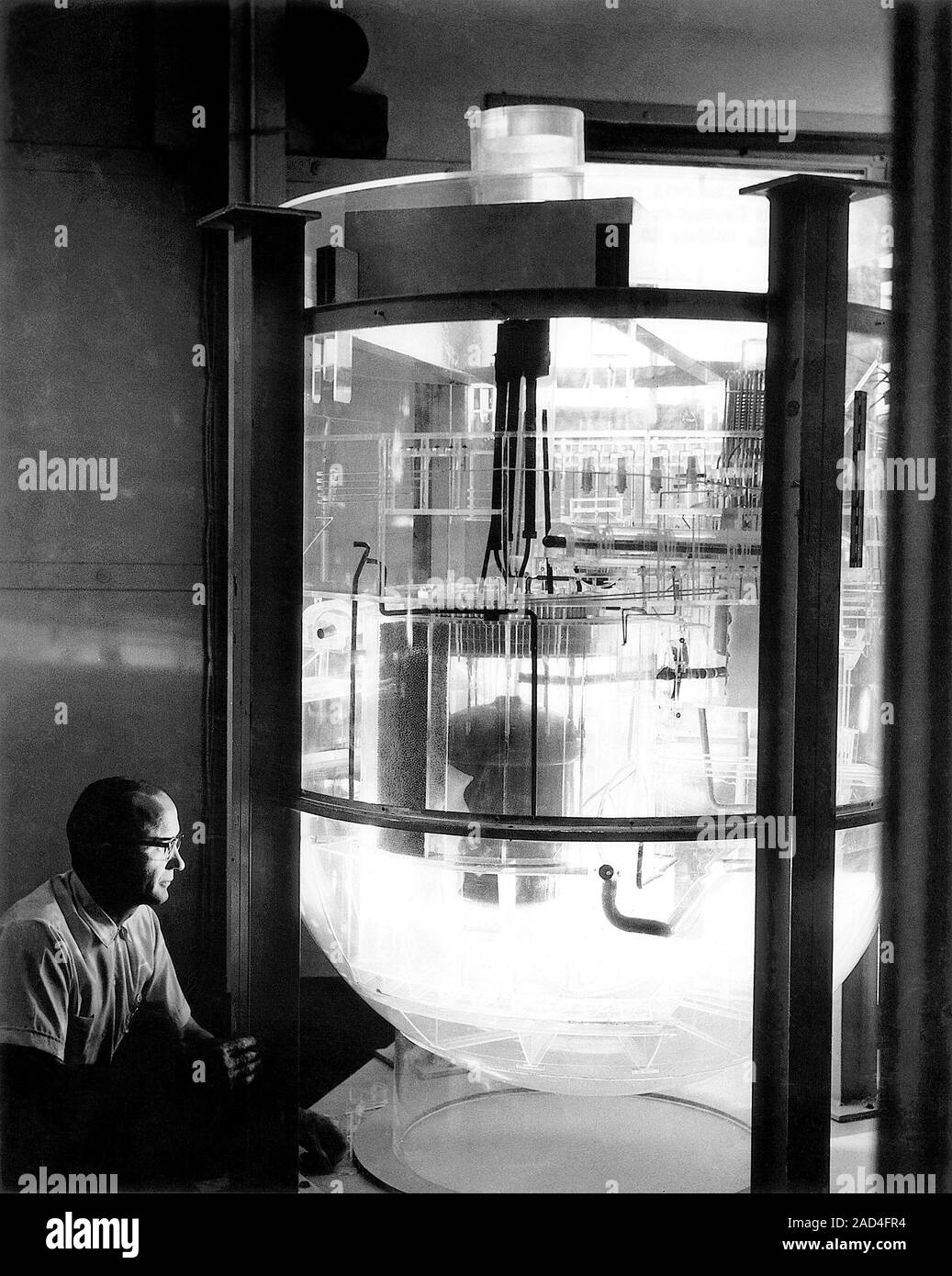 Molten Salt Reactor Experiment. Physicist observing a one-sixth scale ...