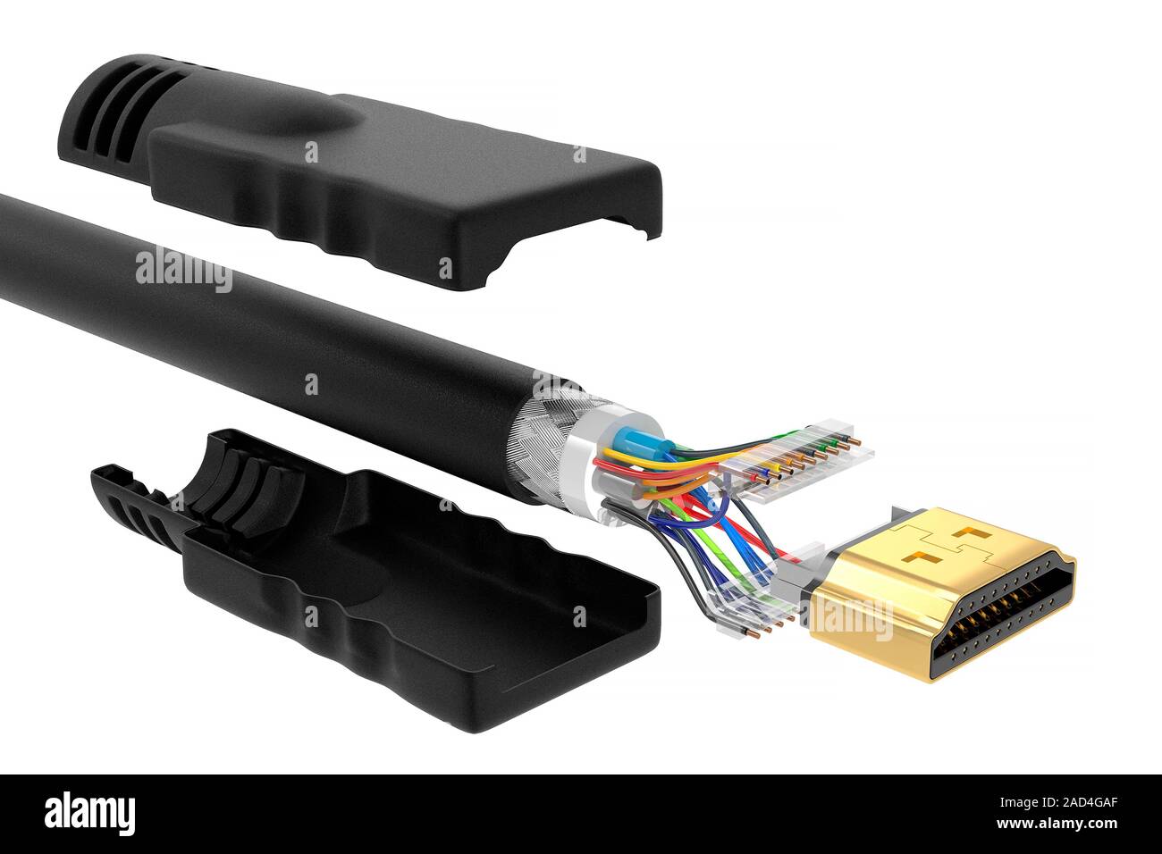 HDMI cable. Computer illustration showing the internal components of an ...