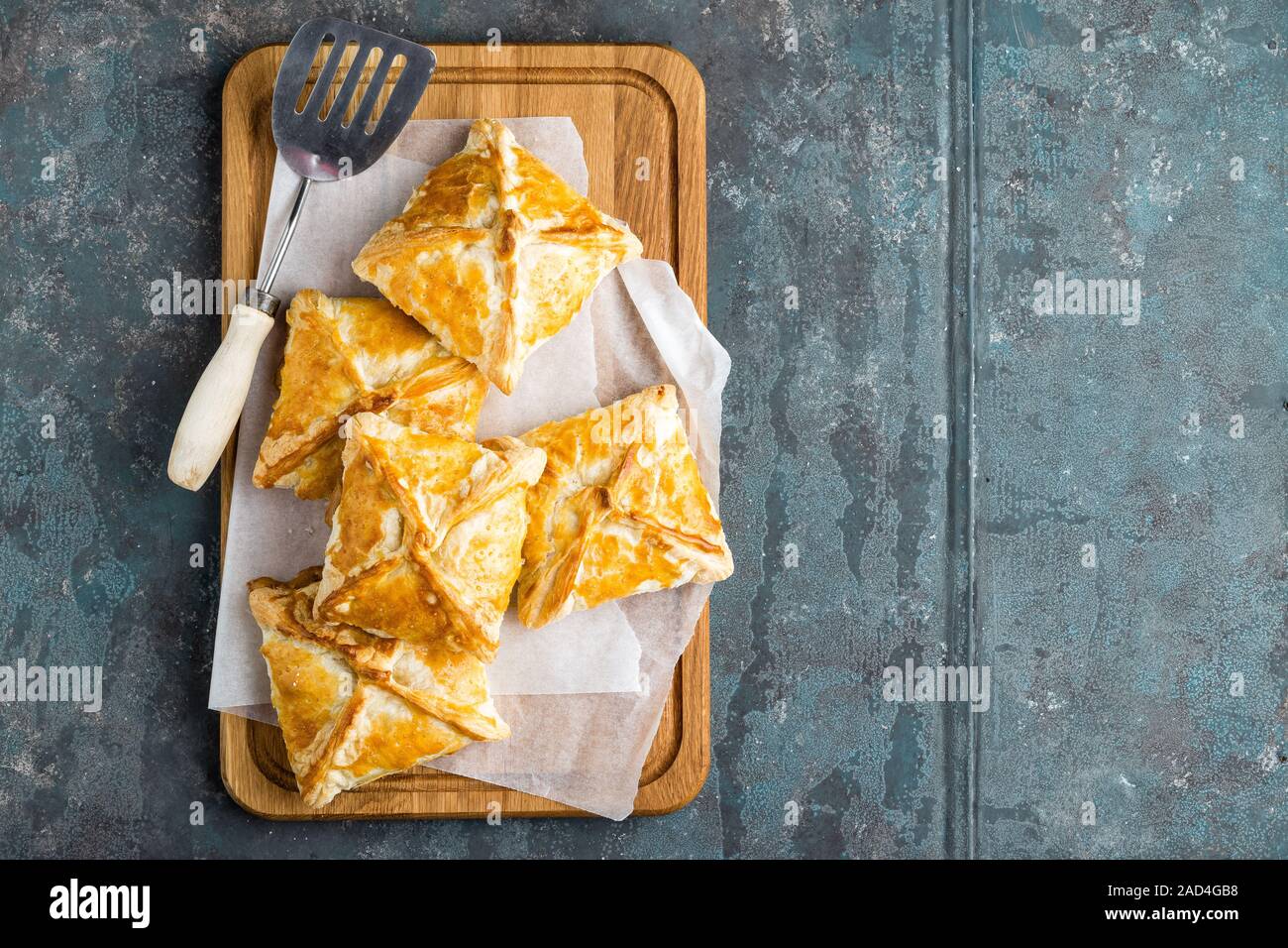 Crunchy puff pastry pies, homemade baking, top view Stock Photo - Alamy
