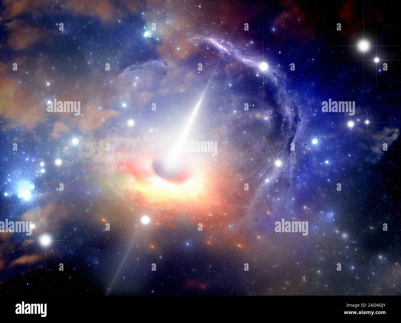NASA Illustration showing a black hole in nebula AQQ12, surrounded by a ...