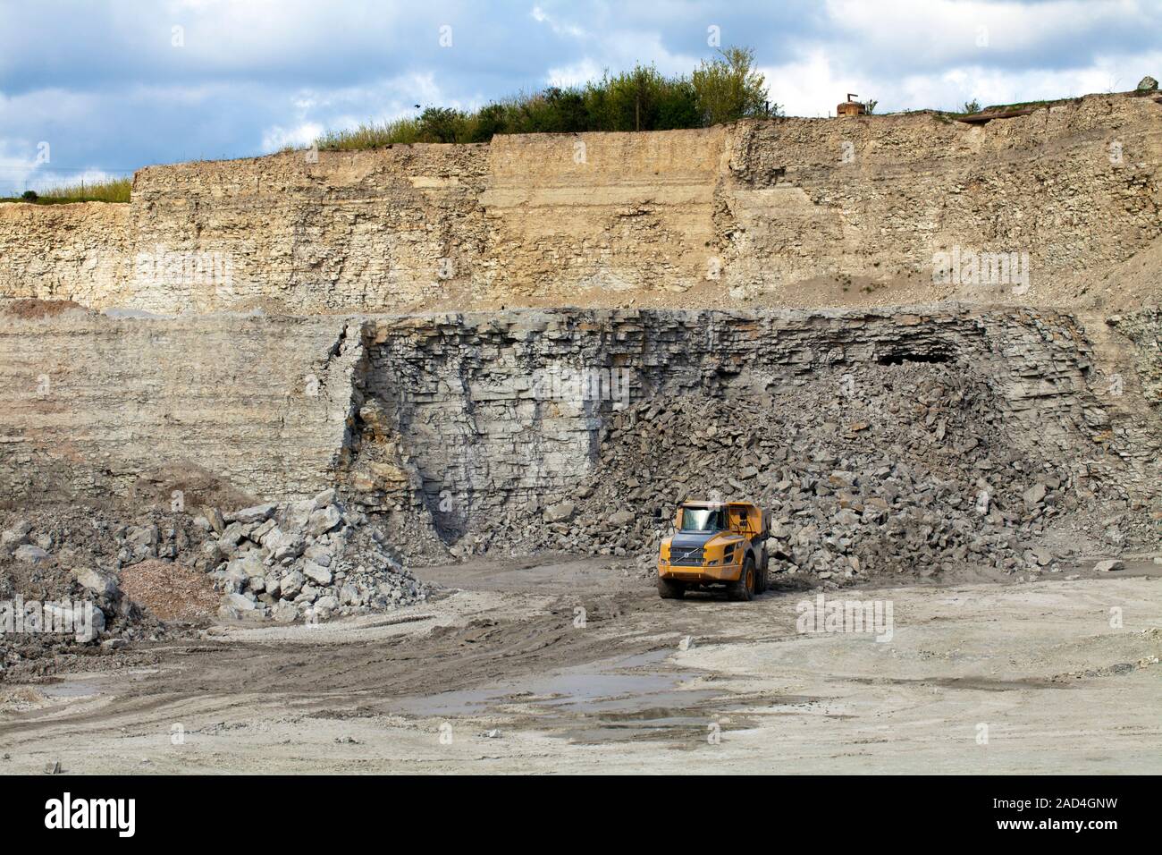 Quarry exposing thin bedded limestone of Cenomanian age, that is late ...
