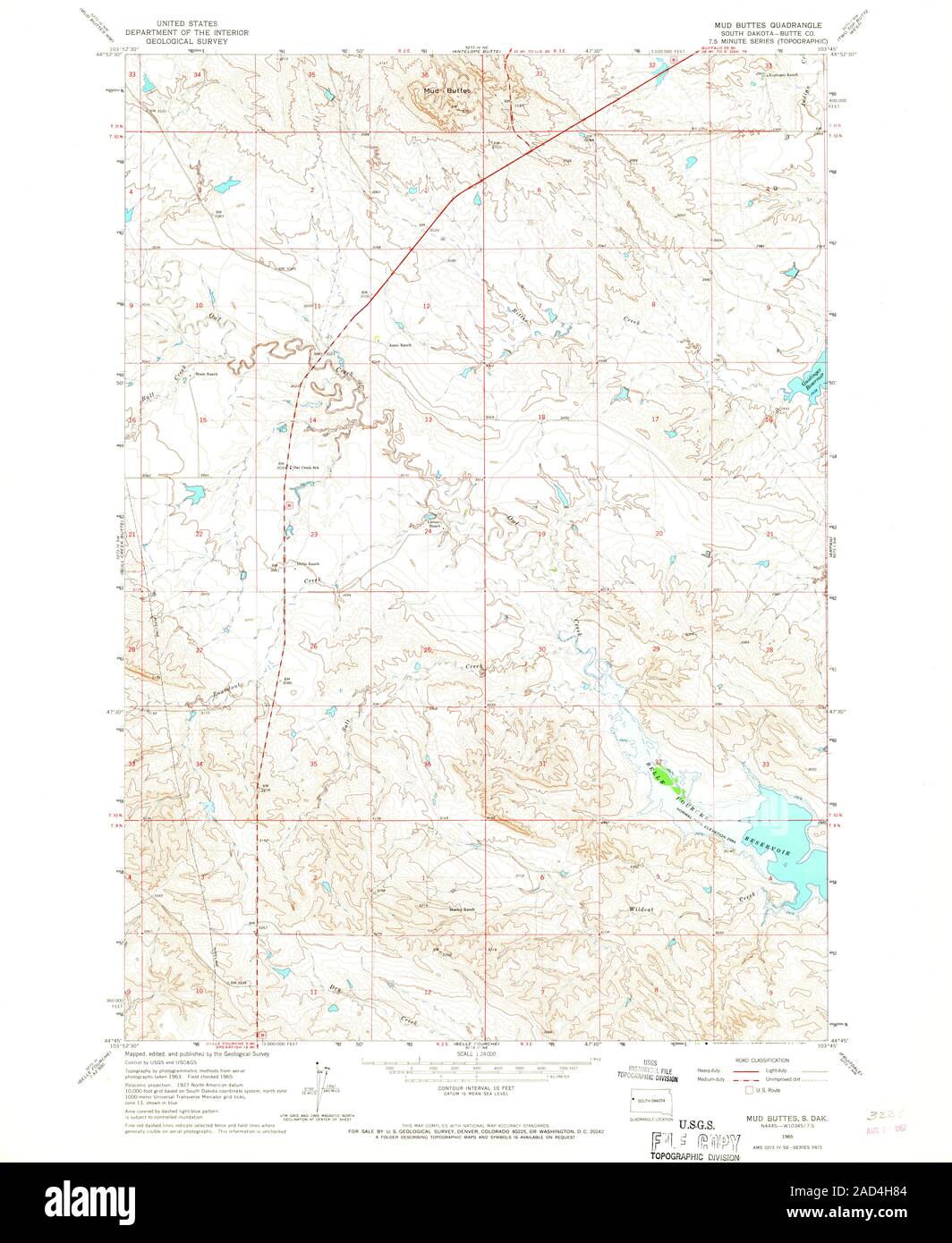 USGS TOPO Map South Dakota SD Mud Buttes 343815 1965 24000 Restoration ...