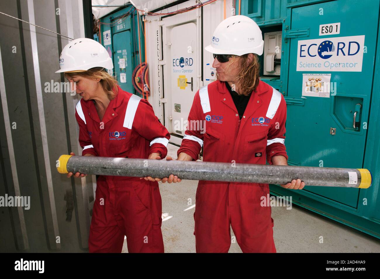 Chicxulub Crater core sample research. Lead scientists Joanna Morgan ...