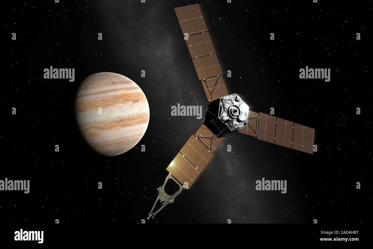 Computer illustration of NASA's Juno spacecraft approaching the planet ...