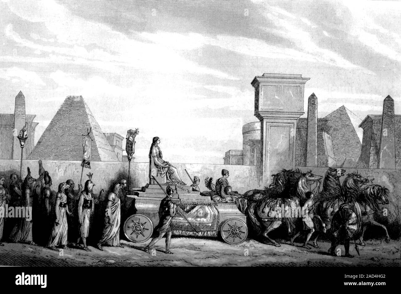 Ancient Egyptian religious ceremony. 1844 illustration of a religious ...