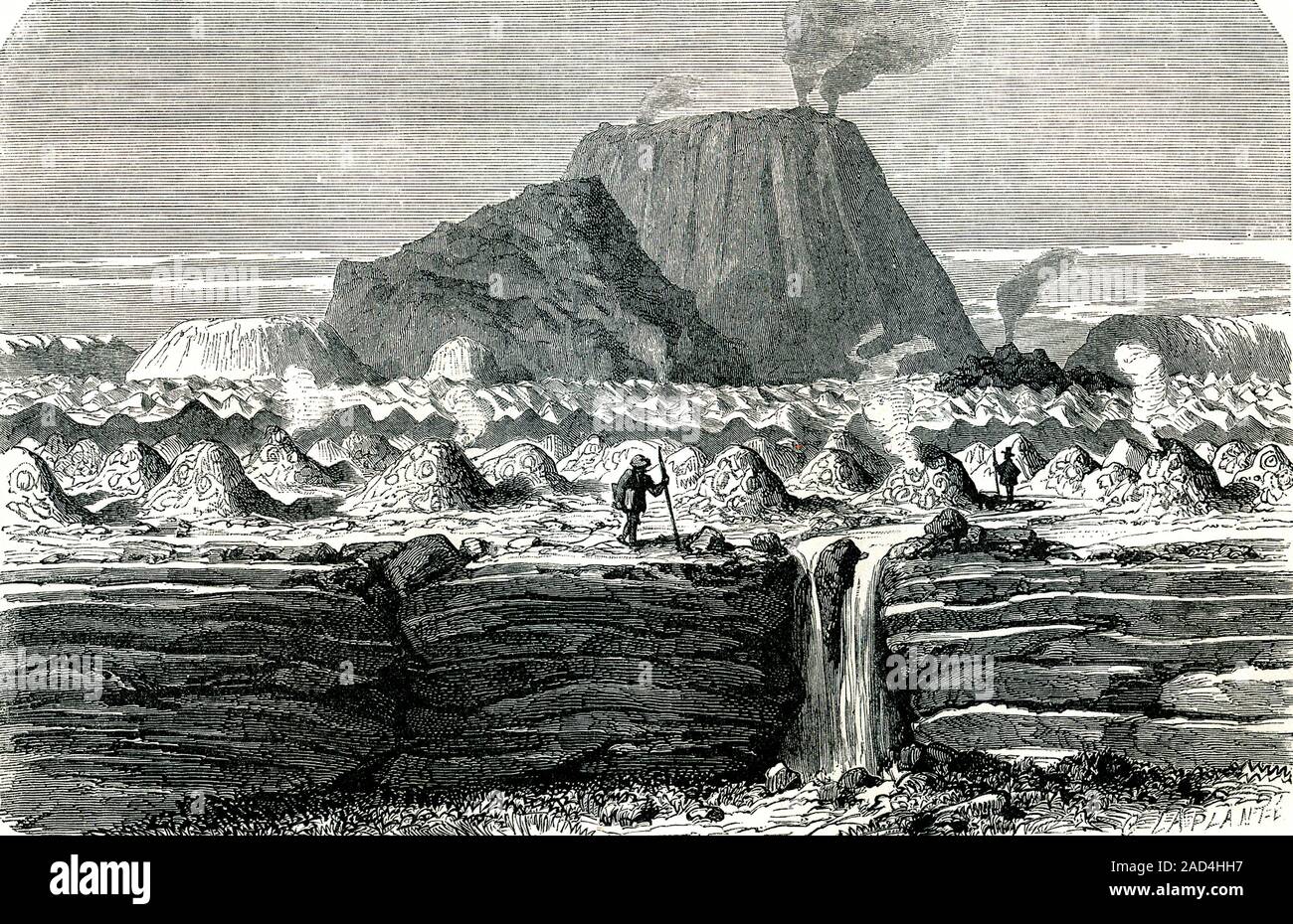 1759 El Jorullo eruption. 1875 illustration of the eruption of the El ...