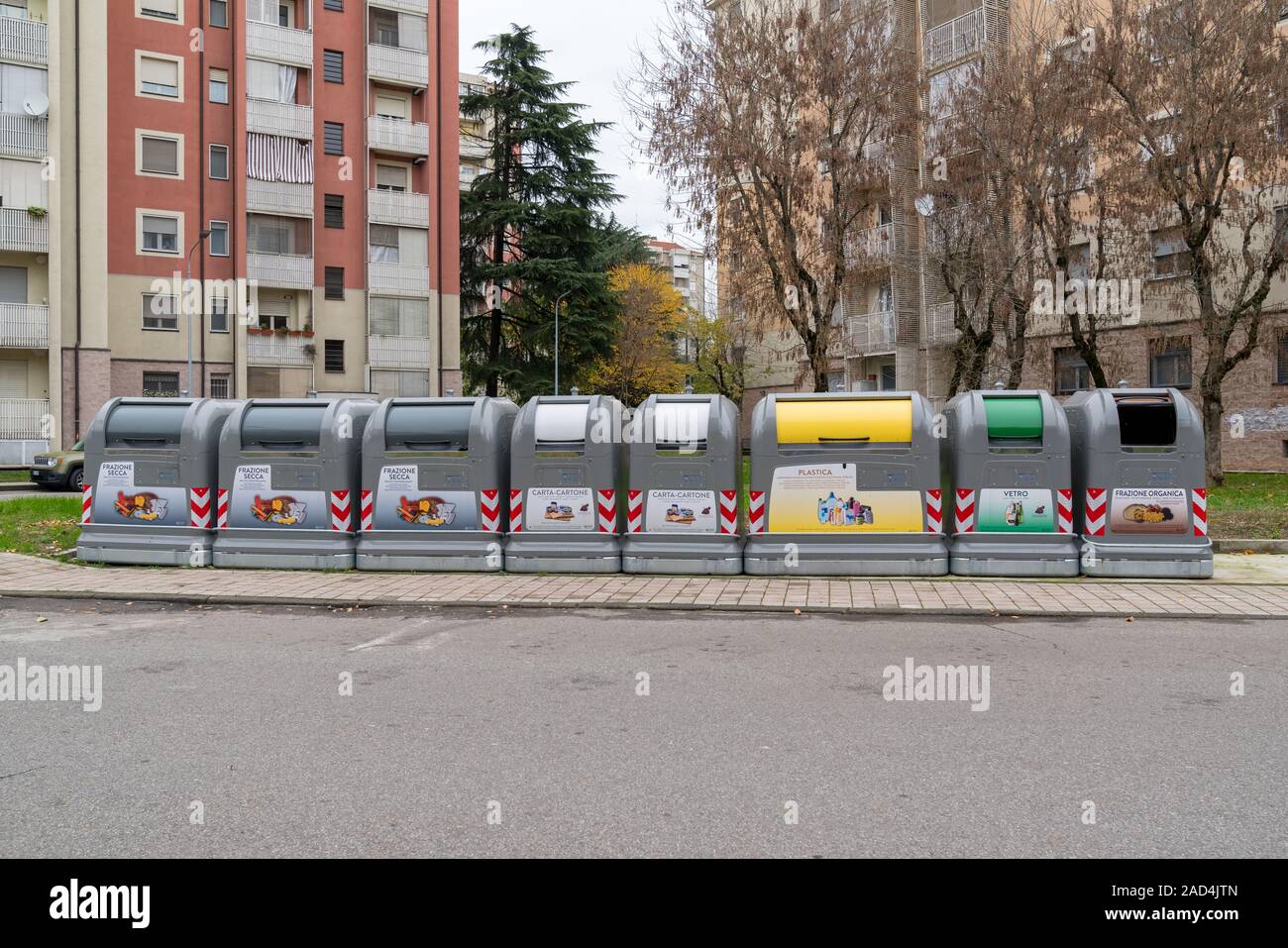 Milan, Italy - December 02, 2019: selective waste collection bins Stock ...