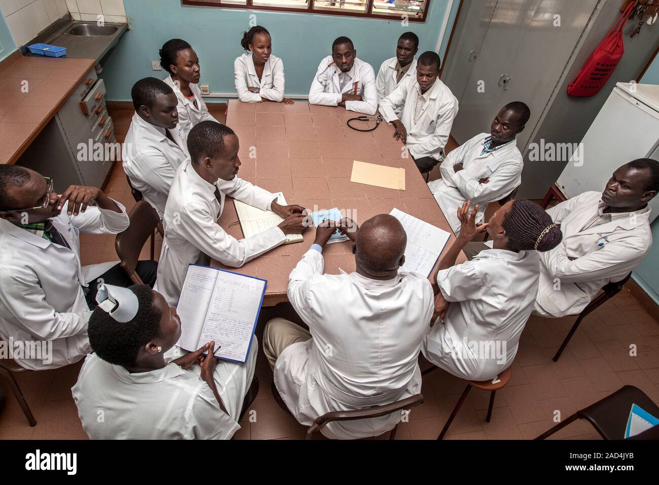 Meeting of hospital doctors. Photographed in St Mary's Hospital, Lacor ...