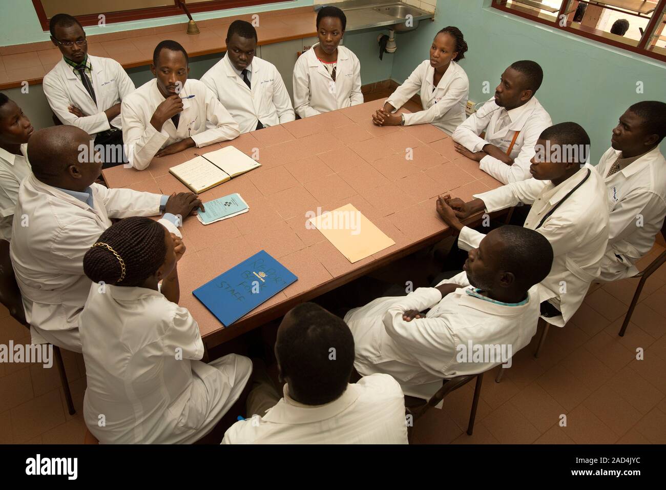 Meeting of hospital doctors. Photographed in St Mary's Hospital, Lacor ...