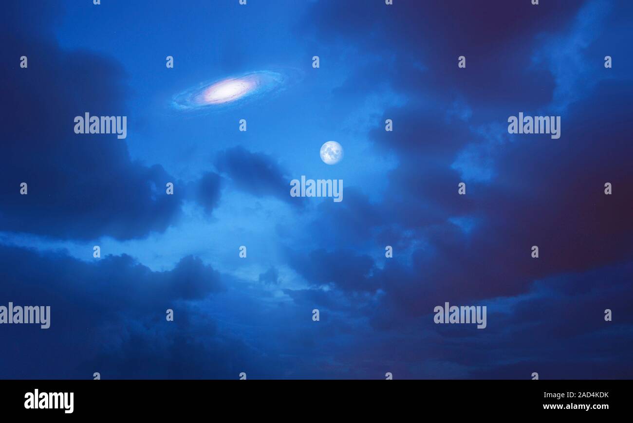 Artwork depicting the angular size of the Andromeda galaxy compared to ...