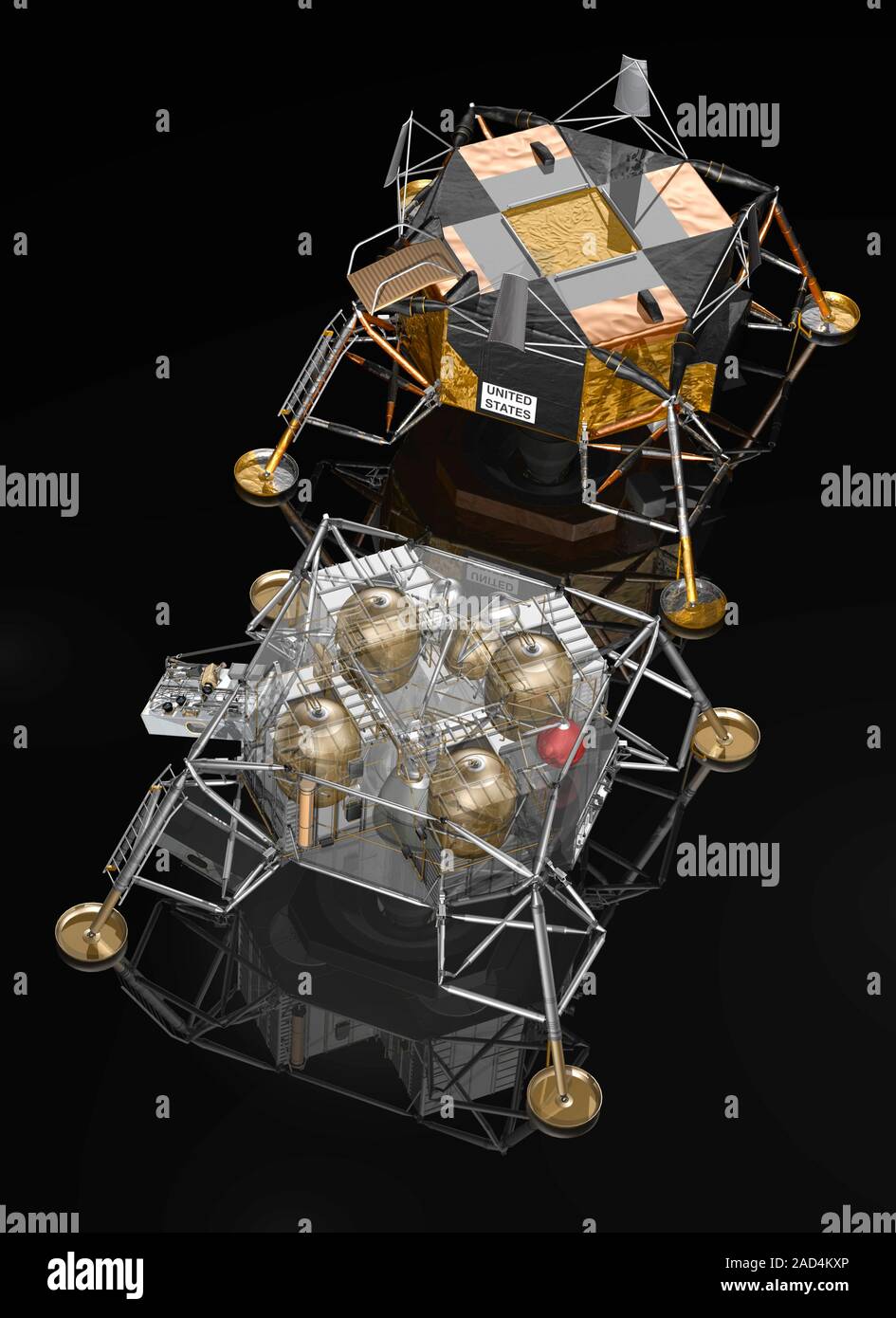 Apollo Lunar Module descent stage, external and cutaway illustrations ...